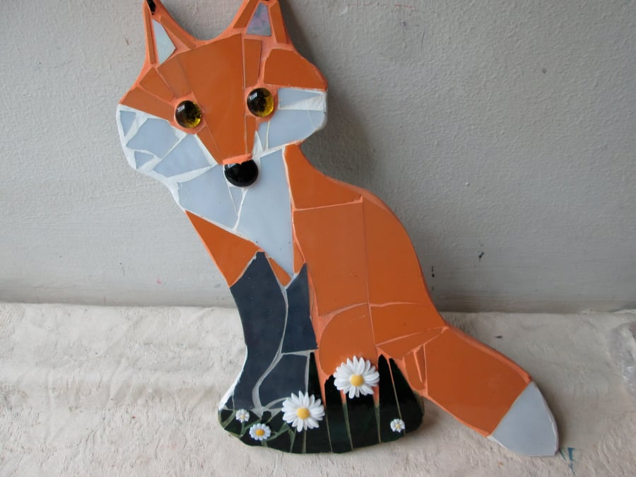 Mosaic Fox with Daisies - Folksy