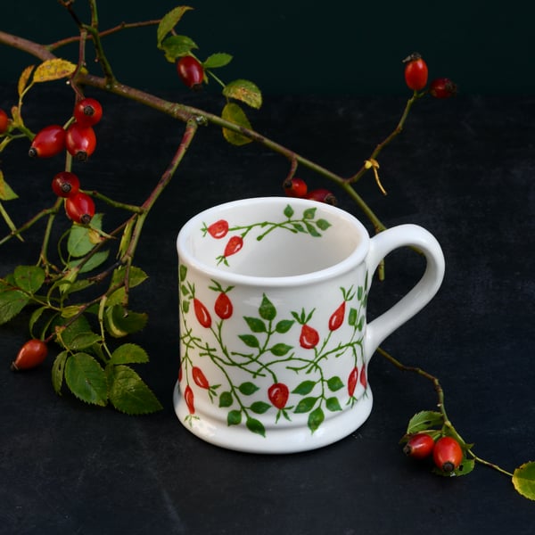 Rose Hip Country Mug - Hand Painted - Folksy
