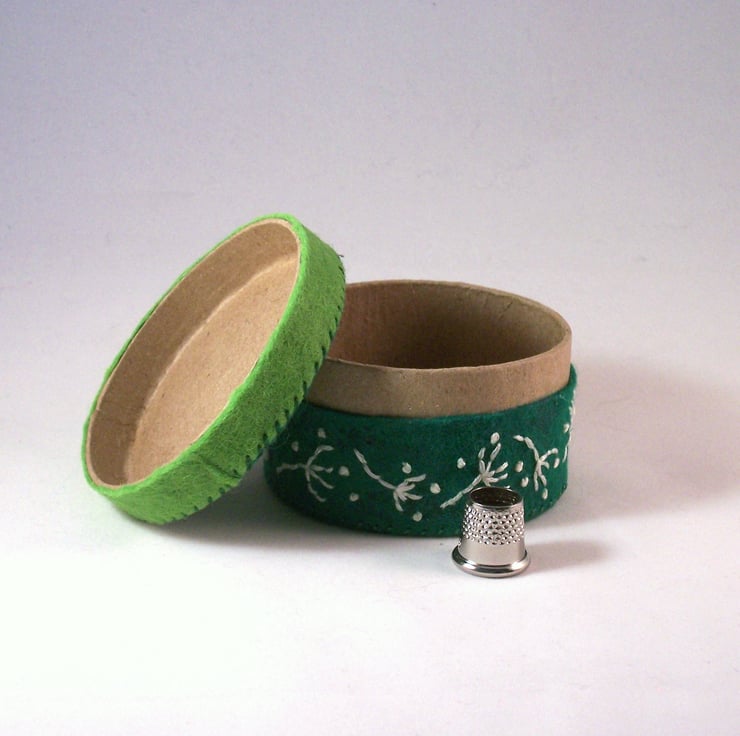 Green felt covered box with hand embroidery - Folksy