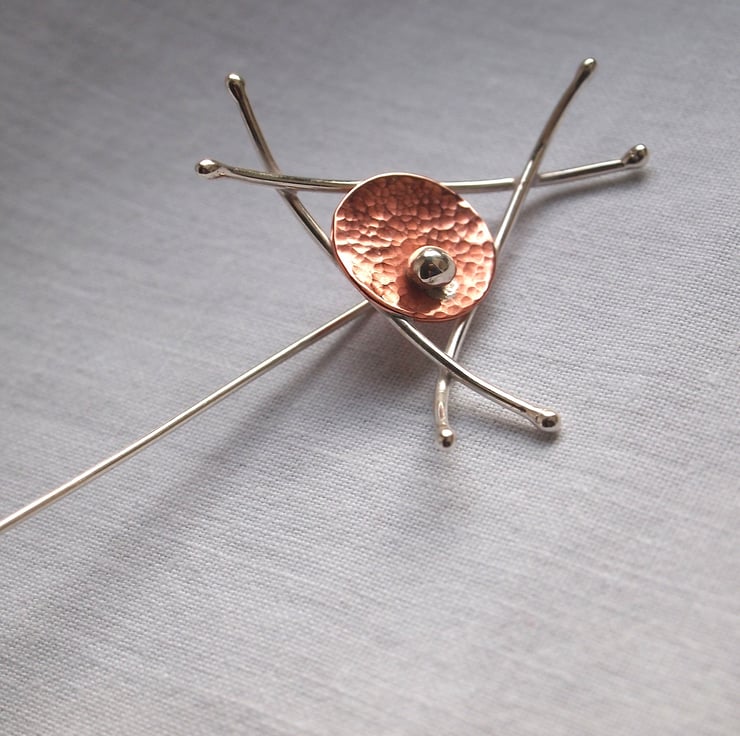 Abstract Sterling Silver & Copper Pin Brooch - Folksy