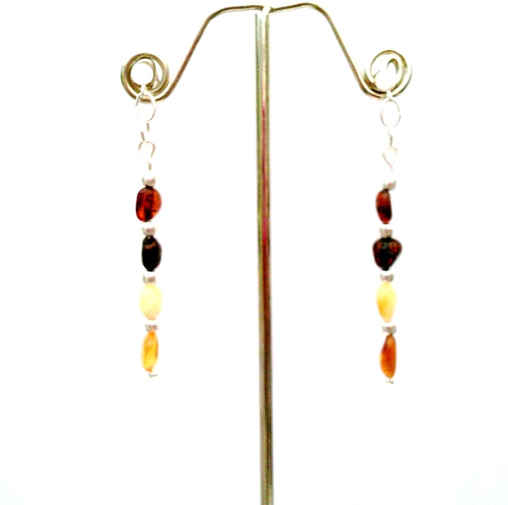 Baltic Amber Dangle Earrings, Multicoloured Ste... - Folksy
