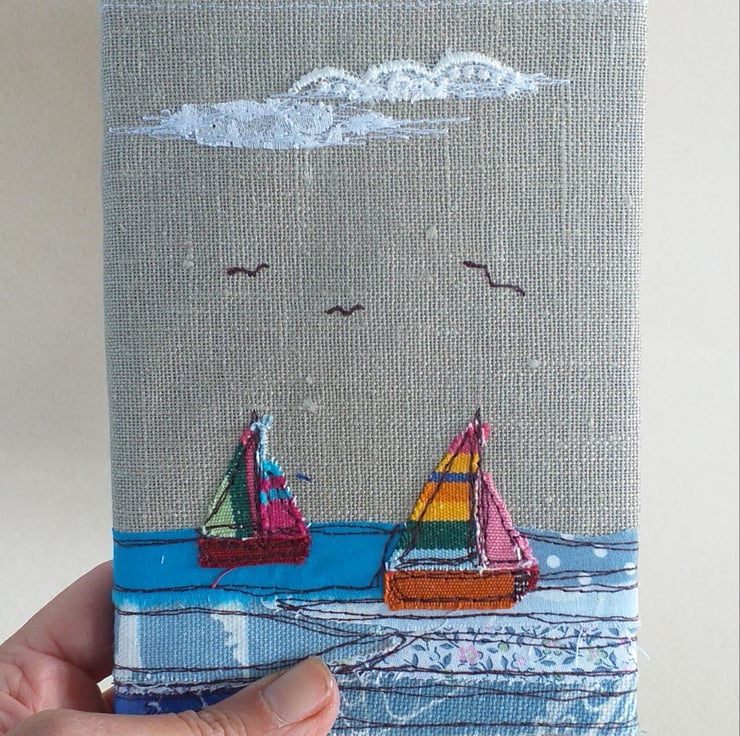 A6 Notebook with an Embroidered Seascape on a R... - Folksy