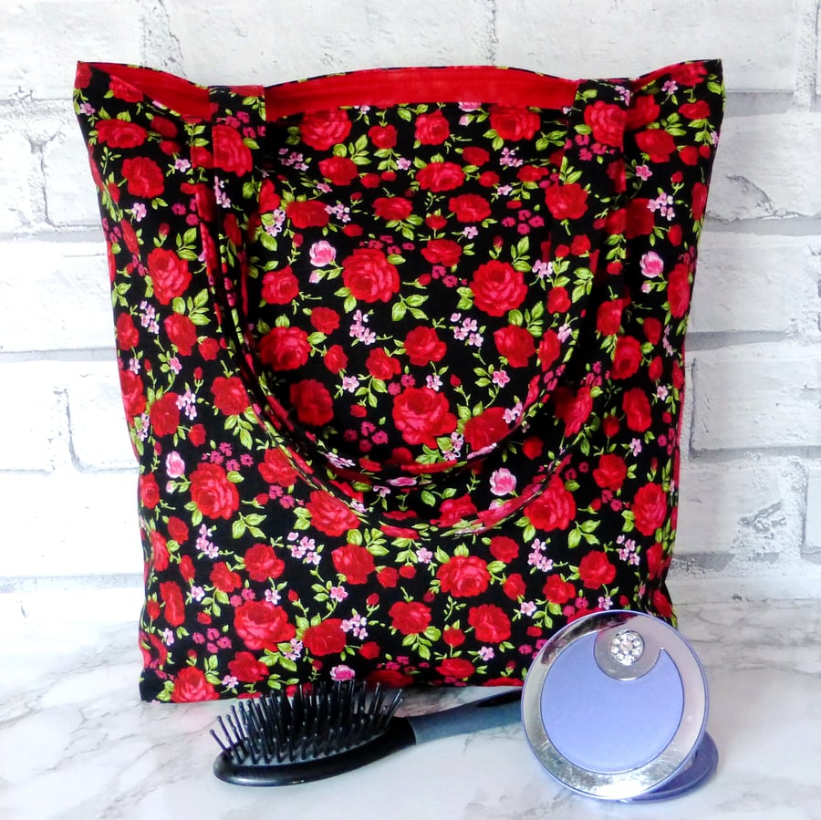 Red roses tote bag, shopping bag. - Folksy