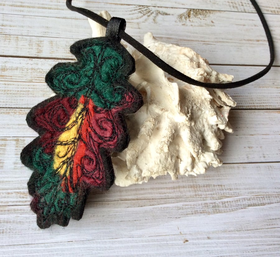 Unique oak leaf embroidered necklace. - Folksy