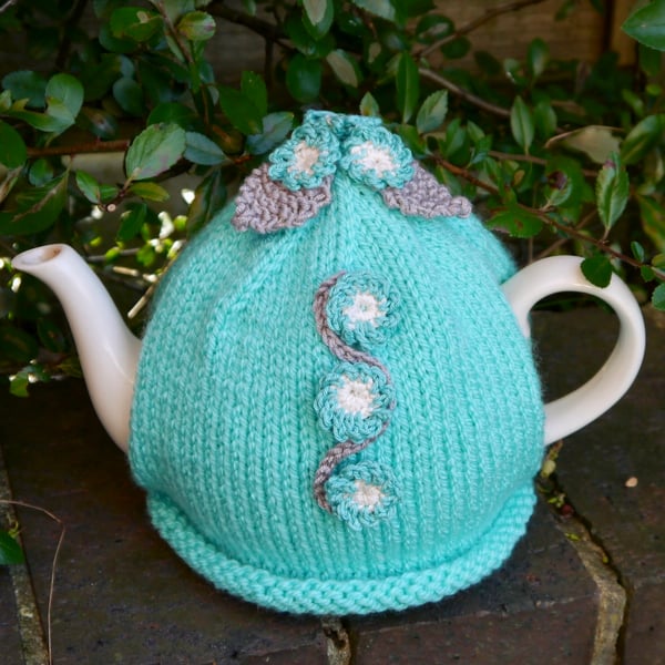Turquoise Forget-me-not Flower Tea Cosy - Folksy