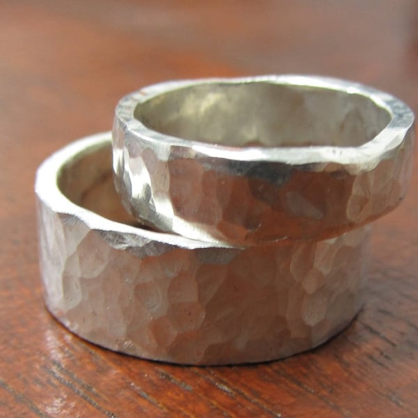 Set of 2 hammered wedding sterling silver rusti... - Folksy