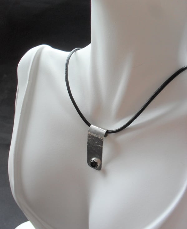 Sterling Silver Bar Drop Pendant With Black L... - Folksy