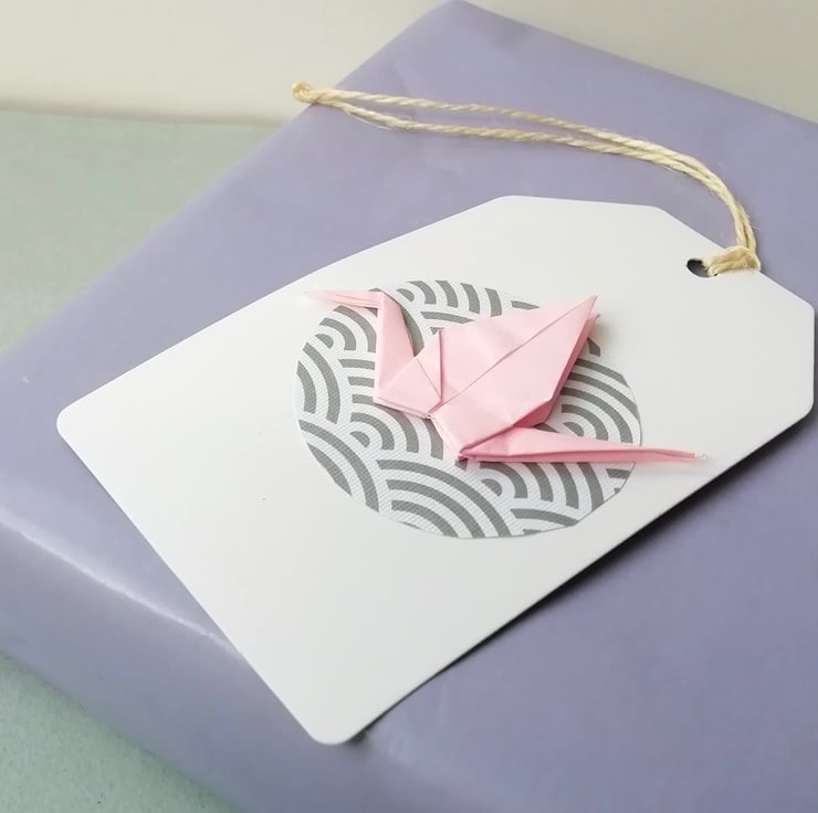 3 crane gift tags in purple, pink and blue - Folksy