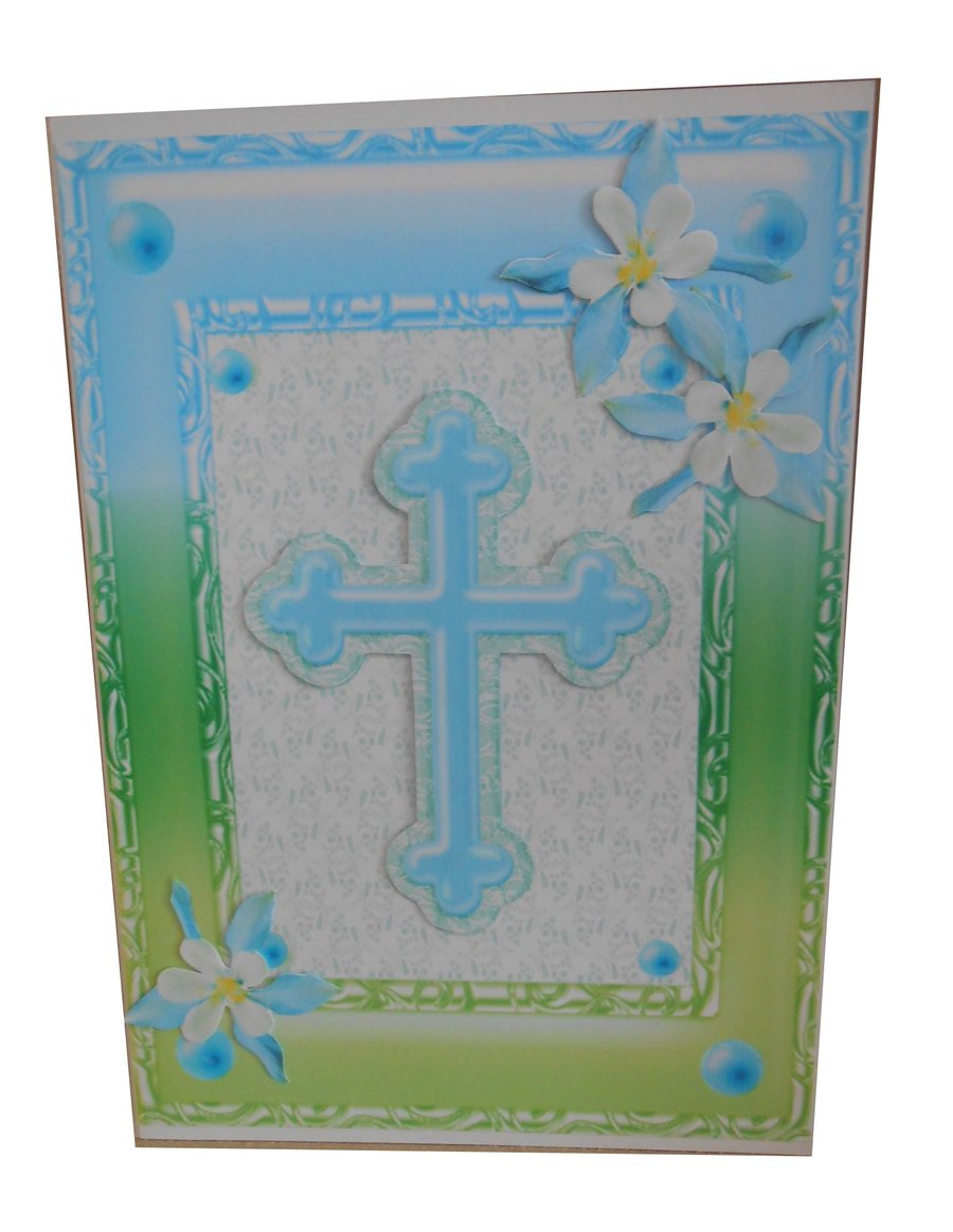 3D Blue Cross in frame - Christening, Baptism, ... - Folksy