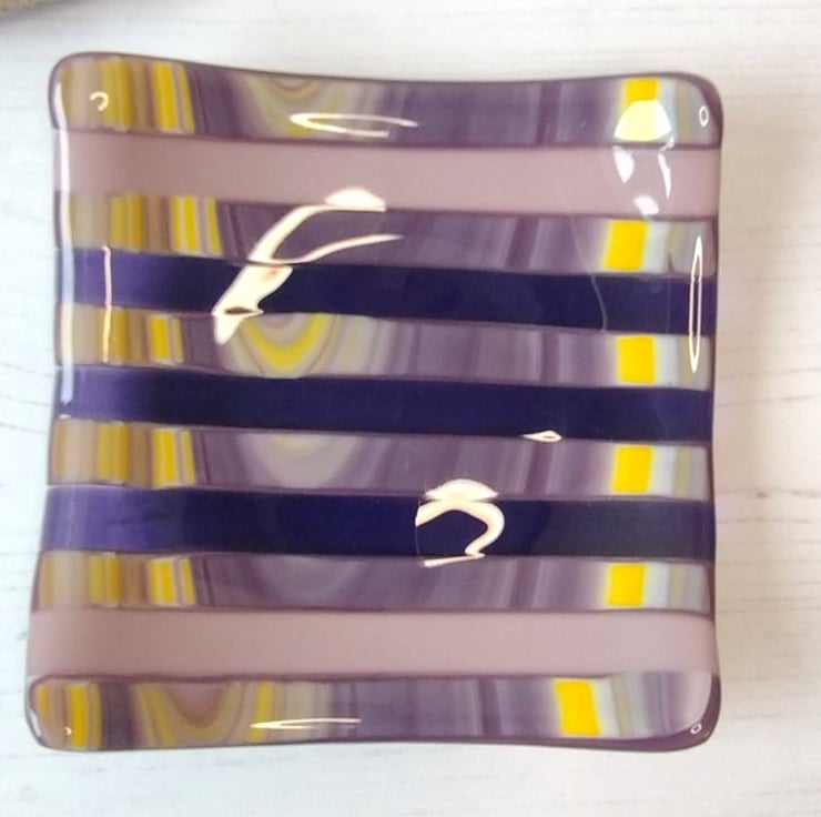 Swirled Purple Square Strip Cut Dish - Folksy