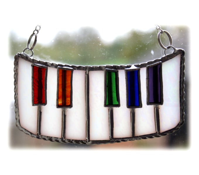 Piano Suncatcher Stained Glass Keyboard Keys M... - Folksy