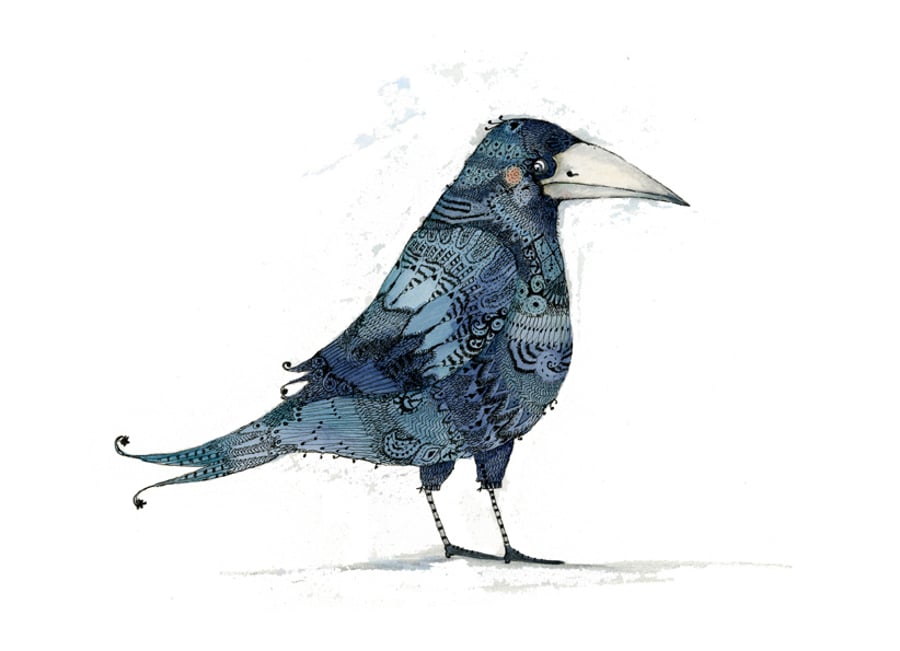 Raven Original watercolor and ink painting by T... - Folksy