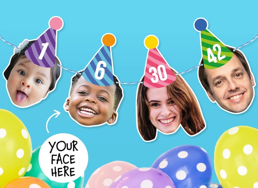 Personalised Face Birthday Banner - Folksy