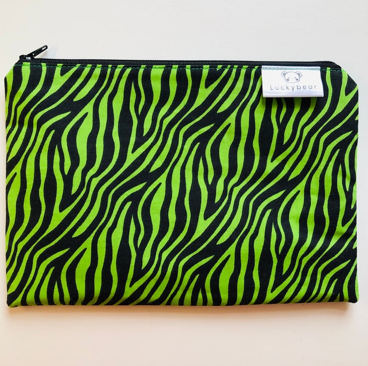 Zingy green animal print pouch, medium zip pouc... - Folksy