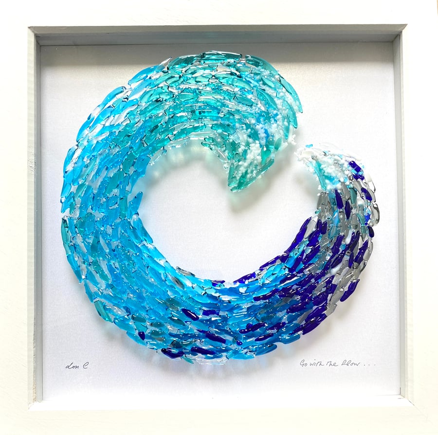 Abstract fused glass wave picture - Folksy