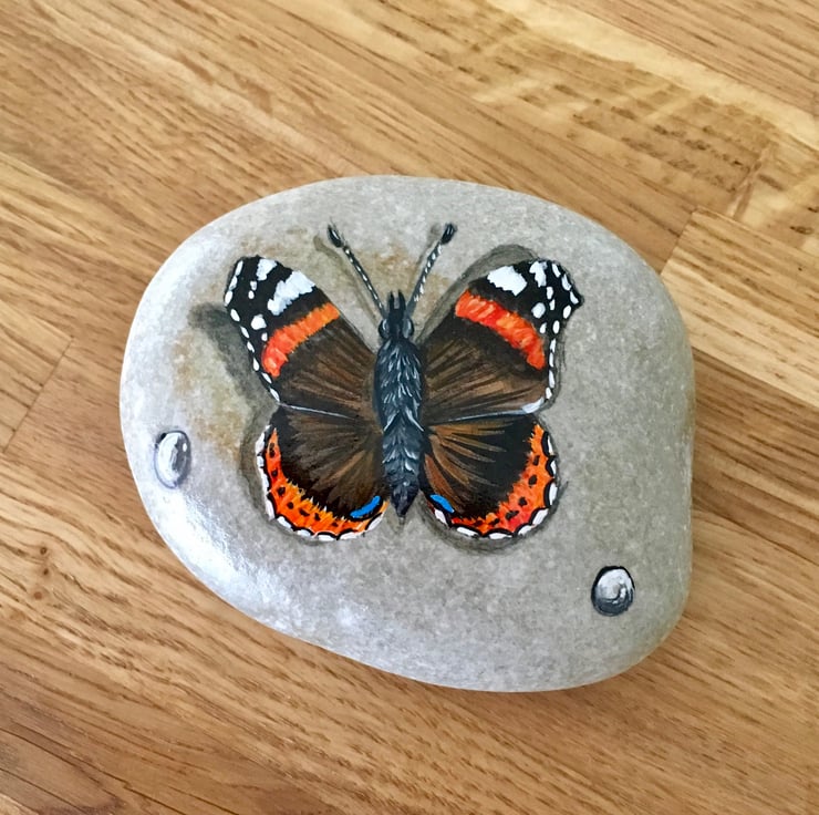 Butterfly hand painted pebble garden wildlife r... - Folksy