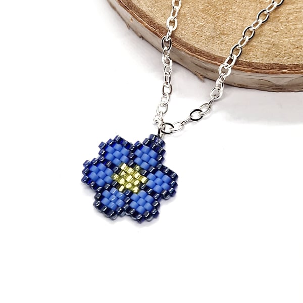 Blue and yellow flower beaded pendant trace sil... - Folksy