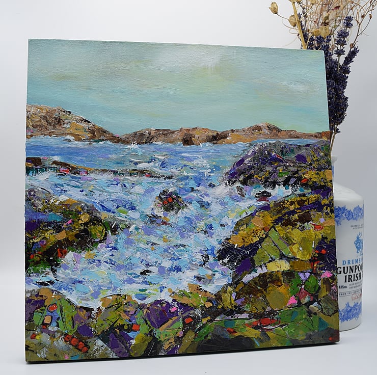Colourful painting - rough sea - coast - landsc... - Folksy