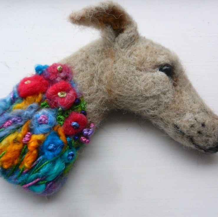 Felted Greyhound Brooch - Folksy