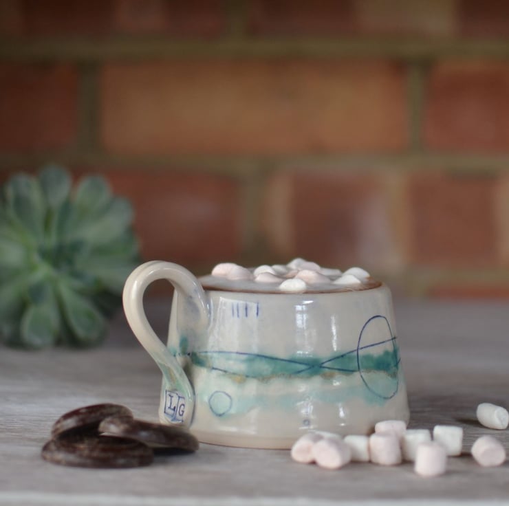 Ceramic cup - Seascape. glazed in white, turquo... - Folksy