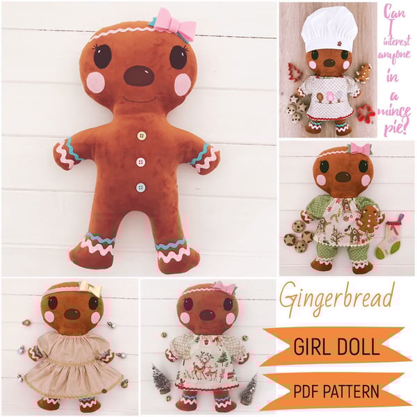Digital PDF Sewing Pattern for Gingerbread Doll... - Folksy