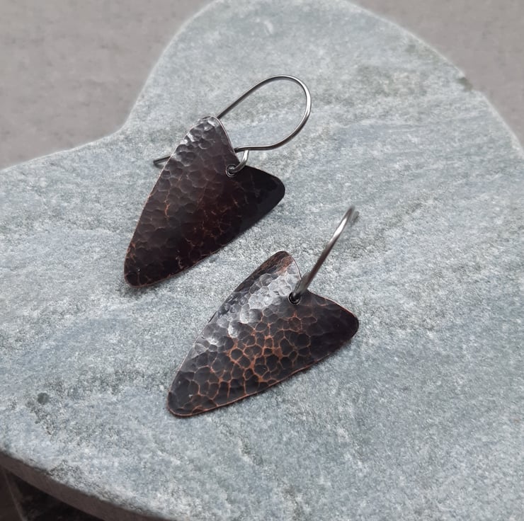 Oxidised Copper Heart Drop Earrings Dangle Earr... - Folksy