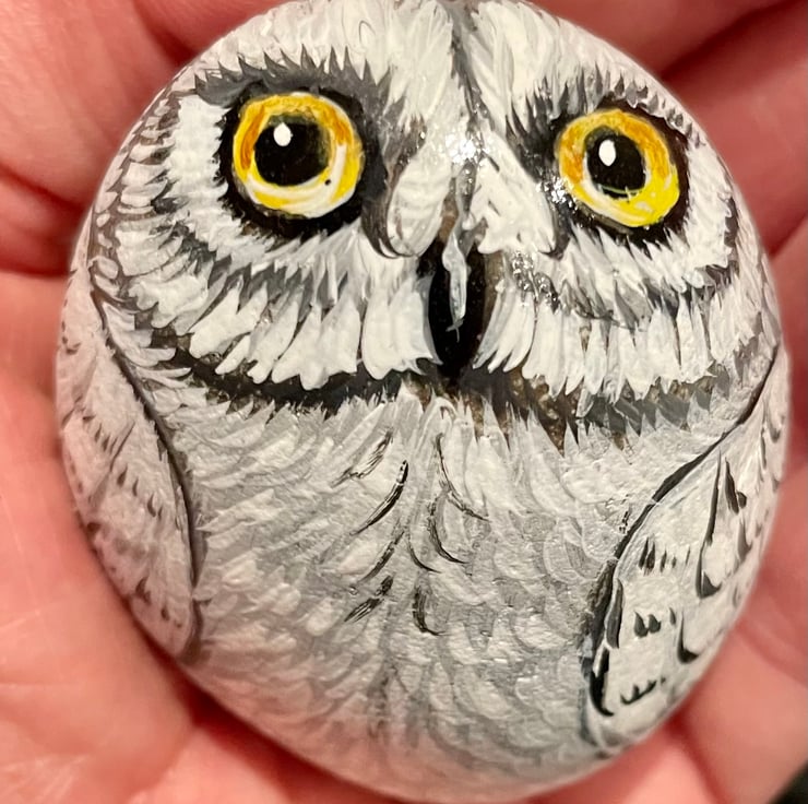 Owl hand painted pebble garden rock art wildlif... - Folksy