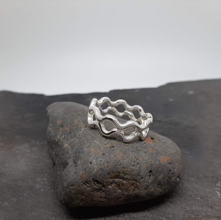 Sterling Silver Double Ripple Ring UK size P &a... - Folksy