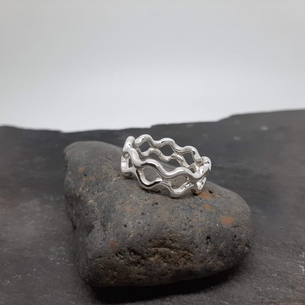 Sterling Silver Double Ripple Ring UK size P &a... - Folksy