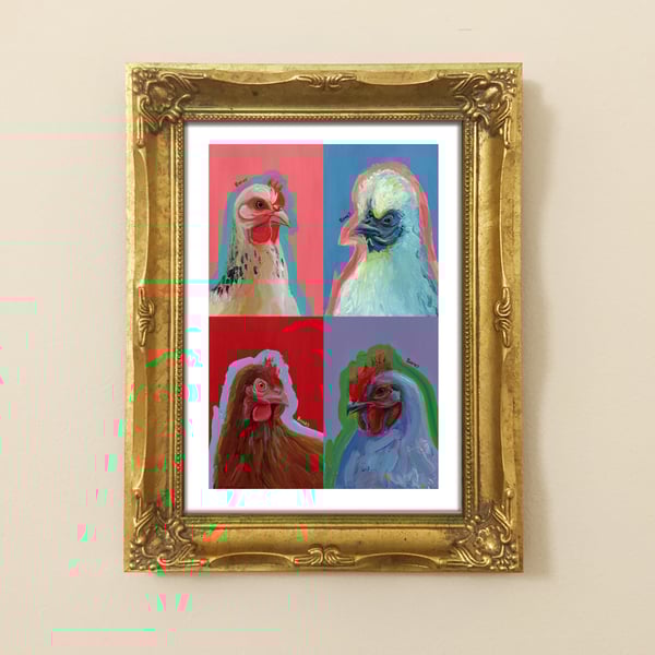 Colourful Chickens Print II - Folksy