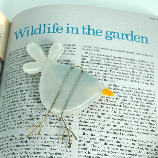 Rose Pattern Fused Glass Bird Decoration - Folksy