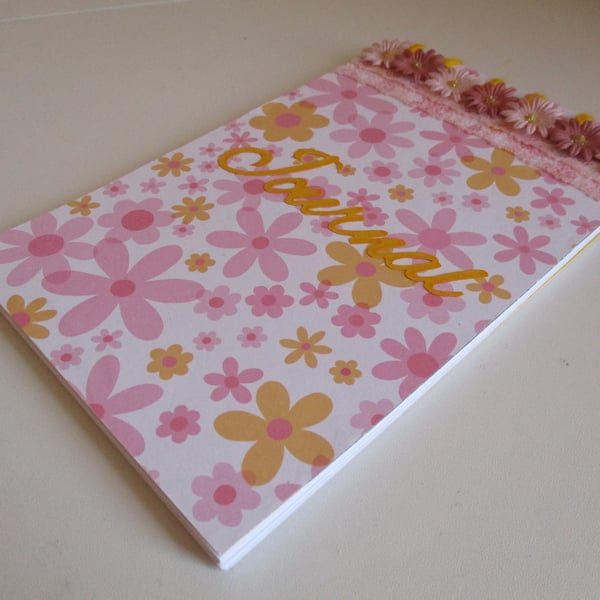 Handmade Floral Journal - Pink and Yellow - Ske... - Folksy