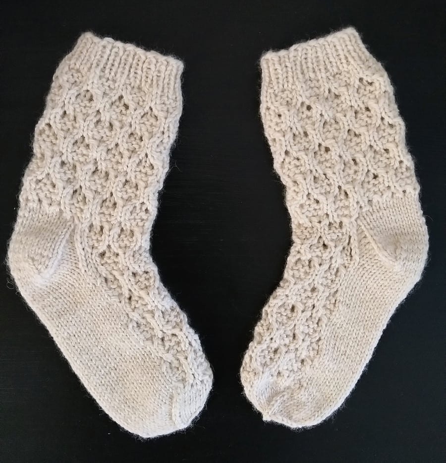 Hand-knitted pure wool socks in natural white - Folksy