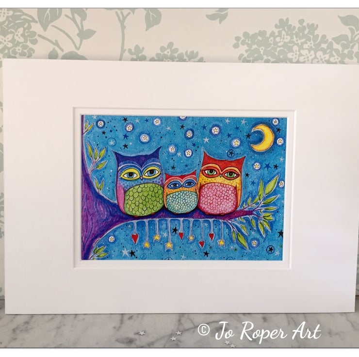The Owl Family mounted print by Jo Roper - Folksy