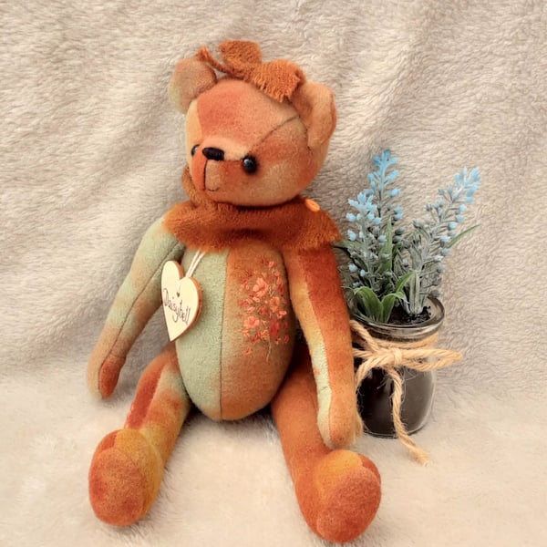 Hand dyed and embroidered collectable bear. One... - Folksy