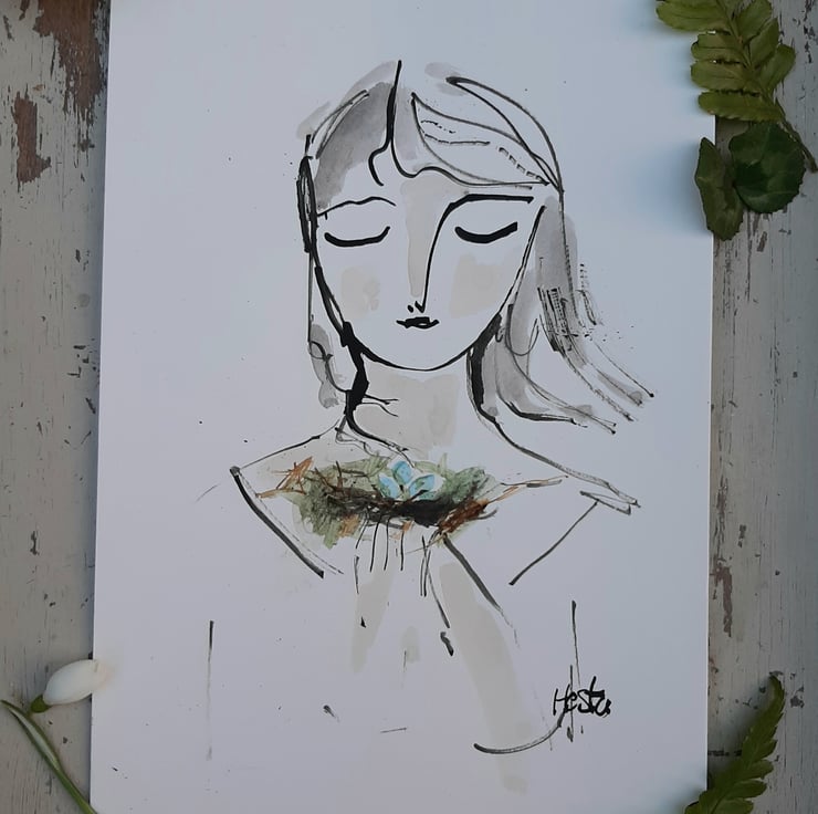 Nature girl, original ink drawing - Folksy