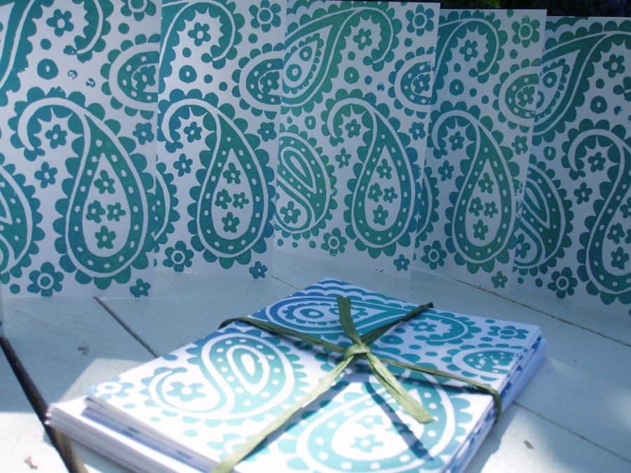 Hand printed paisley cards - Folksy