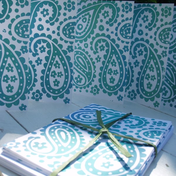 Hand printed paisley cards - Folksy