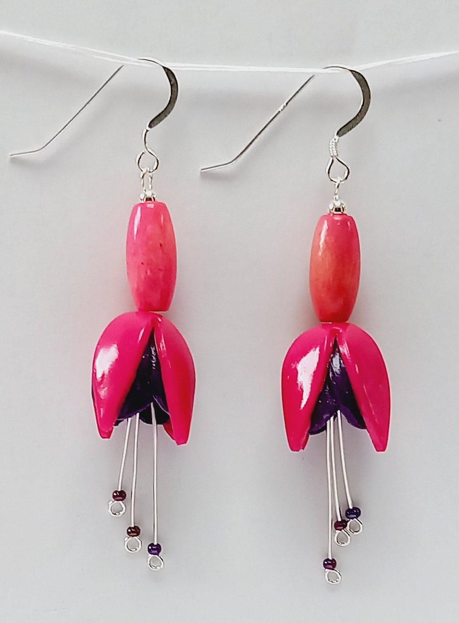 Fuchsia flower earring, pink & purple - Folksy