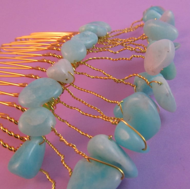 Turquoise Amazonite Hair Comb for Prom or Wedding - Folksy