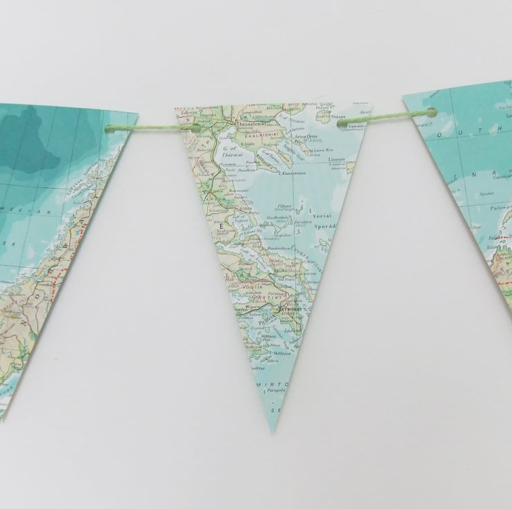 Map bunting - World Atlas Bunting - Eco-friendl... - Folksy