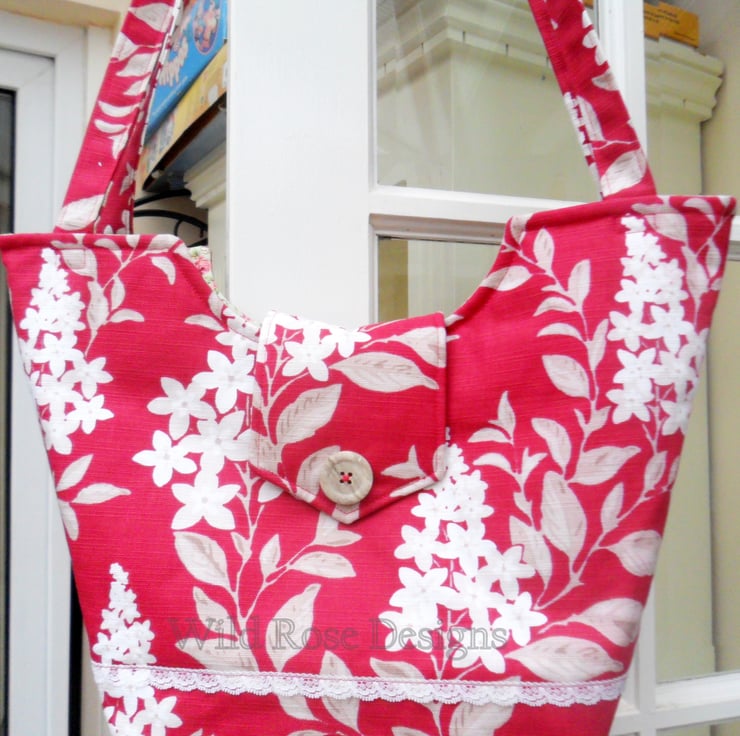 Raspberry print tote bag. - Folksy