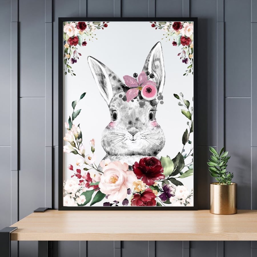 Floral Bunny Print - Folksy