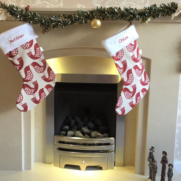 Personalised Christmas Stocking, Red Birds Stoc... - Folksy