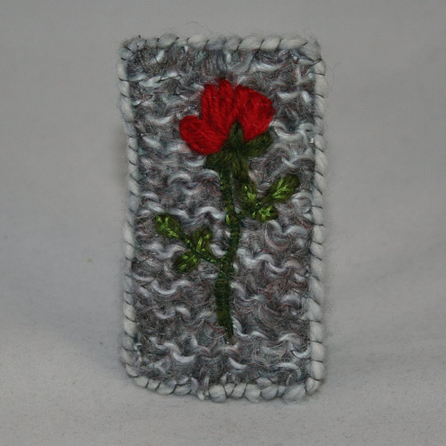 Embroidered Brooch - Red Rose - Folksy