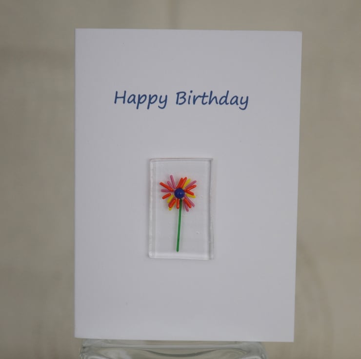 Fused Glass Flower Birthday Card - Folksy