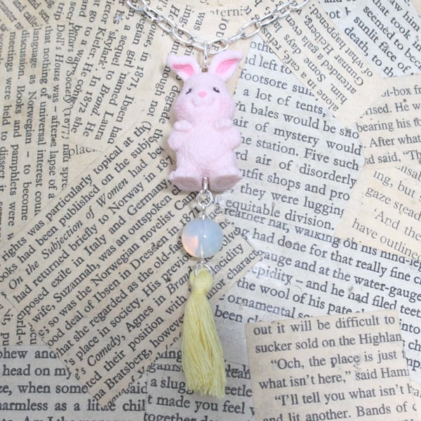 Pink Rabbit Yellow Tassel Character Toy Necklace - Folksy