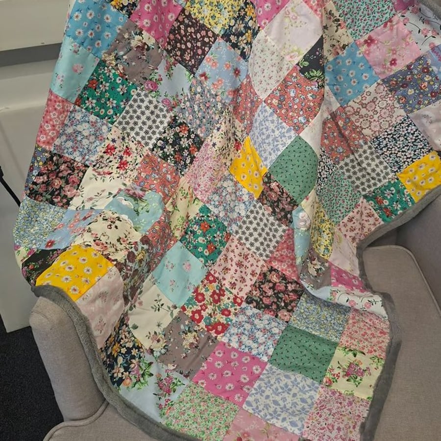 Patchwork Blanket. Fleece backed. - Folksy