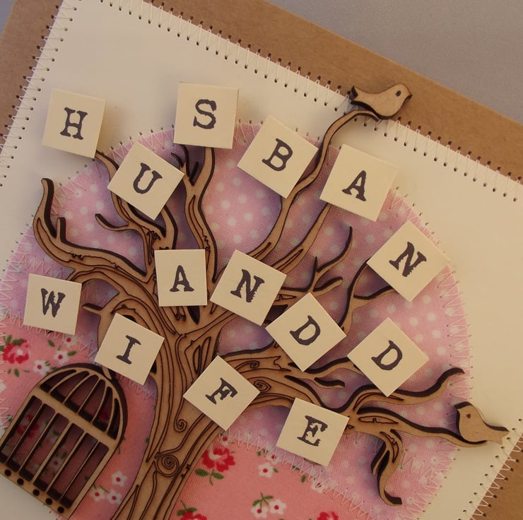 Husband and Wife Fabric Wedding card - Folksy