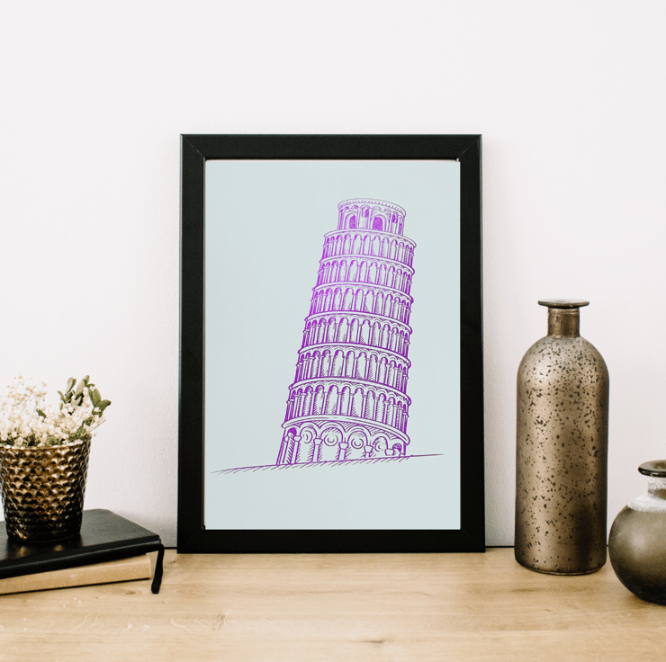 Leaning Tower of Pisa Print in Purple - A4 Size... - Folksy